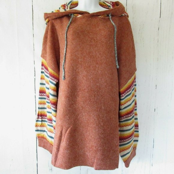 easel | Sweaters | Easel Hoodie Sweater Rust Serape Stripe Soft Fuzzy ...